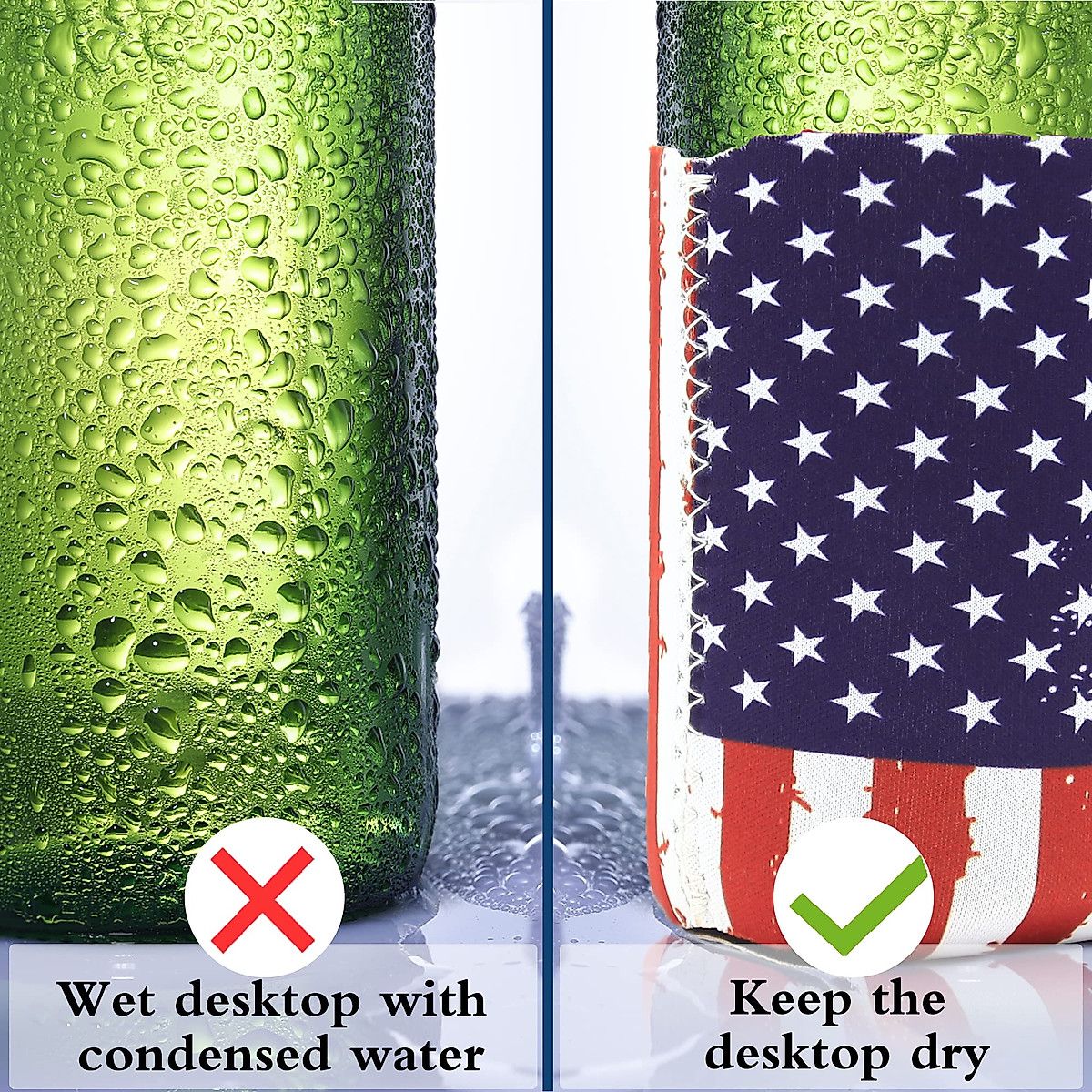 Can Cooler Sleeve 12pcs USA Flag Can Coolers Bulk Neoprene for Can and Bottle 120z