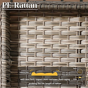 CAODOC Patio Furniture,All Weather Wicker 5 PCS Outdoor Sofa with High Back Swivel Rocker Chairs,Conversation Set with Solar Powered Coffee Table,Grey Rattan Beige Cushion