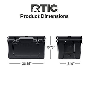 RTIC 45 QT Ultra-Tough Cooler Hard Insulated Portable Ice Chest Box for Beach, Drink, Beverage, Camping, Picnic, Fishing, Boat, Barbecue, Black