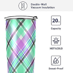 Amooorous Neon Colored Grid Stainless Steel travel cups Leak-proof Lid and Straw travel travel mugs insulated for hot for café aesthetic tumbler with lid and straw vaso para cafe termica 20oz