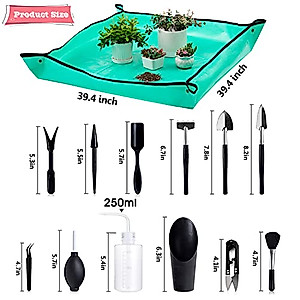 Melphoe 23Pcs Mini Garden Hand Transplanting Succulent Tools Set, 39.4" Thickened Repotting Mat & Plant Tag, Miniature Planting Indoor Fairy Care, Potting, Cactus, Houseplant Bonsai Tool Kit (Black)
