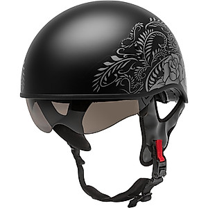 GMAX HH-65 Naked Rose Half Helmet (Black/Silver, Small) - FMVSS 218 Approved