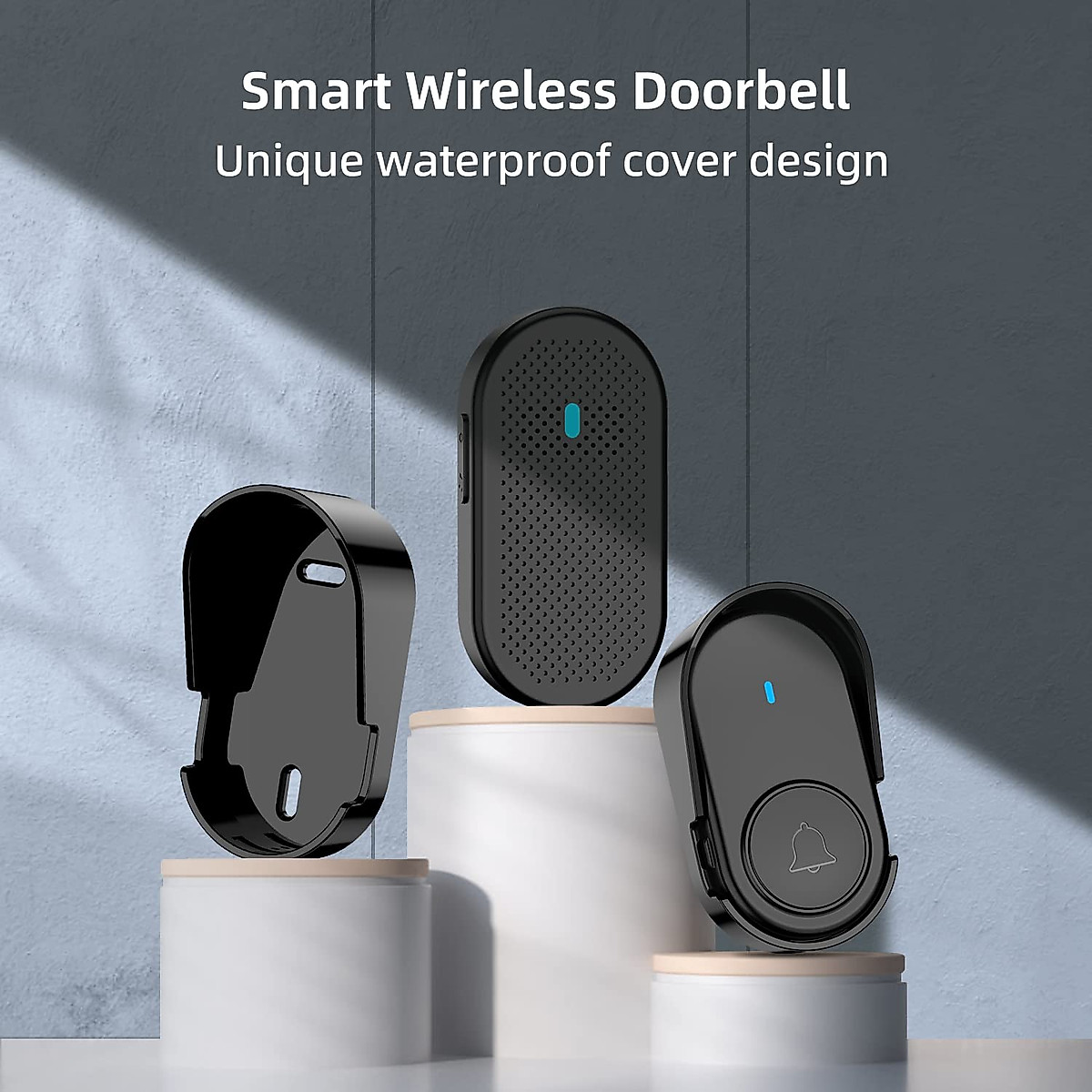 Smart Wireless doorbell IP65 waterproof 320M range door bells 38 Songs Chime door ring Elderly pager (Black)