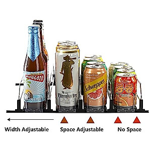 Yesland Drink Organizer for Fridge, 4 Rows Width Ajustable Soda Can Organizer for Refrigerator Self-Pushing Beverage Pusher Glide for Water Bottle, Beer Can, Juice Jar, Kitchen, Pantry, Black