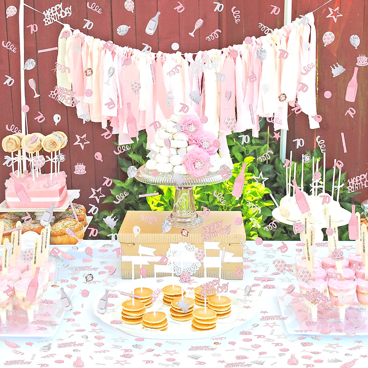 3000 PCS Rose Gold Silver 70th Happy Birthday Confetti Decorations with Diamonds Rose Gold 70th Birthday Party Table Decor Metallic Foil Confetti Scatter for Men Women Birthday Anniversary Party DIY