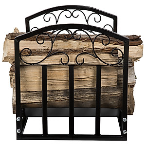 Pure Garden 50-126 Log Storage Rack-Metal Firewood Holder, Black