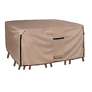 ULTCOVER Square Patio Heavy Duty Table Cover - 600D Tough Canvas Waterproof Outdoor Dining Table and Chairs General Purpose Furniture Cover Size 86 inch
