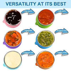 6Pack Salad Dressing Container To Go, 1.6oz Small Condiment Containers with Lids, Reusable Stainless Steel Sauce Cups Containers, Leakproof Silicone Lids for Lunch Bento Box, Picnic and Travel