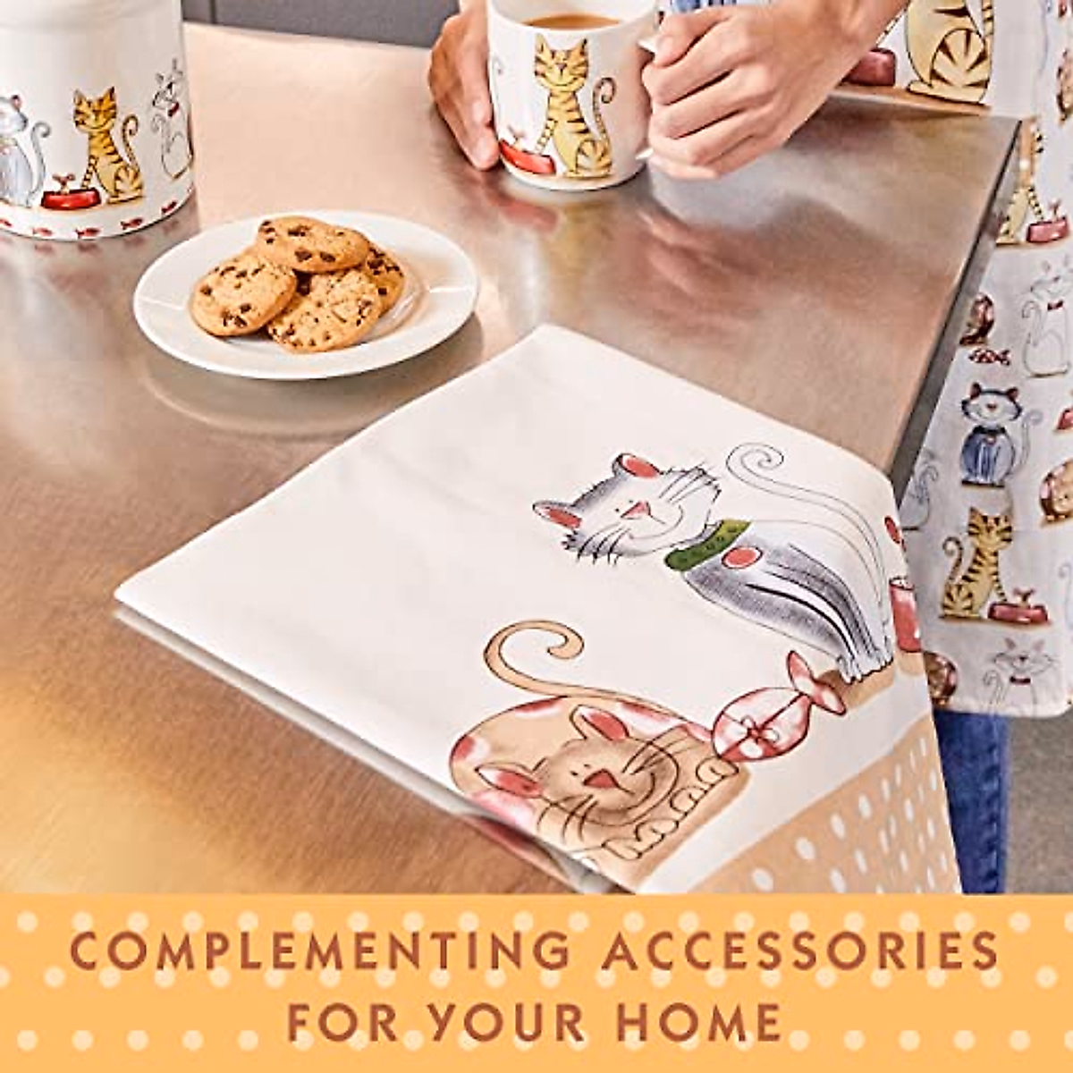 Kitchen Towels, Dish Towels for Drying Dishes, Tea Towels Absorbent 100% Cotton, Cute Cat Themed Decorative Kitchenware Kitchen Accessories Gifts for Cat Lovers, Set of 2 - 20"x28"