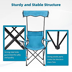 Homcosan Folding Camping Chair with Shade Canopy and Cup Holder Beach Chair with Canopy Shade Thicken 600D Oxford Portable Chairs Heavy Duty Support 330lbs for Outdoor