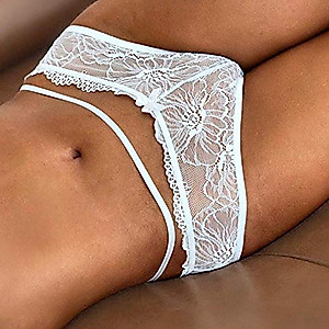 Women's Lace Patchwork Panties See Through Briefs Bowknot Soft Lingerie Criss Cross Invisible Panty Sexy Nightwear White