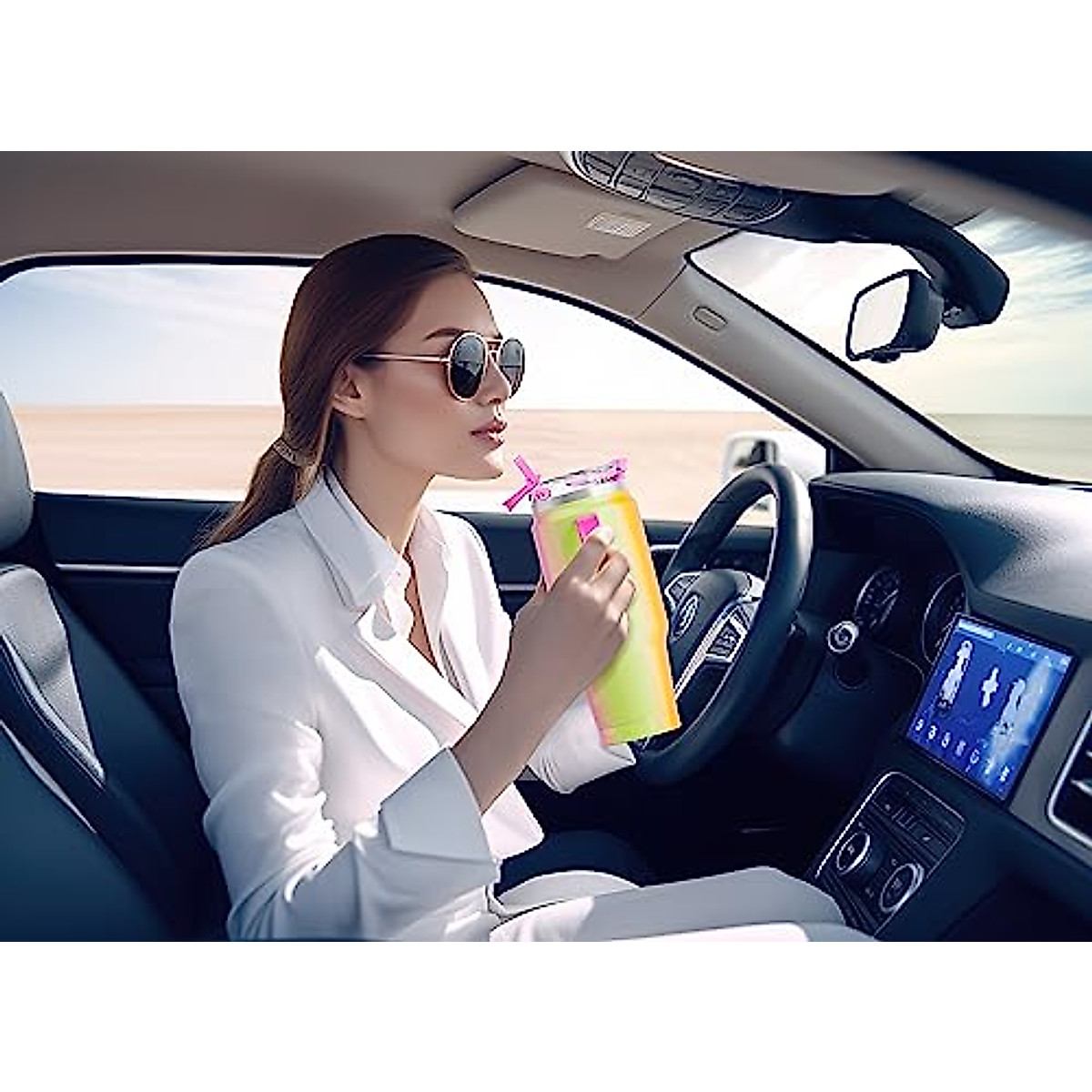 Meoky 32 oz Tumbler with Handle, Insulated Tumbler with Lid and Straw, Stainless Steel Travel Mug, Keeps Cold for 24 Hours, 100% Leak Proof, Fits in Car Cup Holder (Carnival)