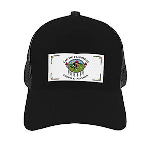 IMEEGIEN Flag of The Lac Du Flambeau Ojibwe Nation Baseball Cap for Men Women Adjustable Breathable Mesh Baseball Caps Outdoor Sports Trucker Hat Black