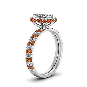 55Carat Rollover Halo Engagement Ring and Band Sterling Silver Natural Garnet Radiant Shape Red Color Wedding Ring Sets Prong Setting in Size 7 Surprise Gifts for Ladies