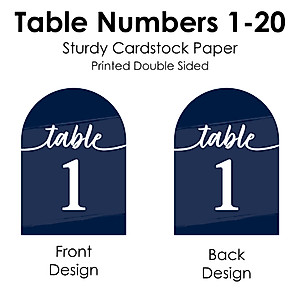 Big Dot of Happiness Navy Blue Elegantly Simple - Wedding Receptions, Parties or Events Double-Sided 5 x 7 inches Cards - Table Numbers - 1-20