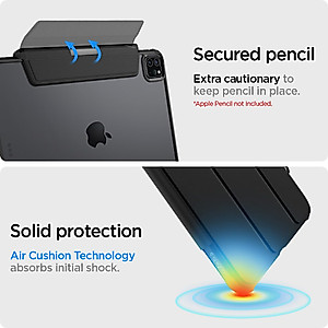Spigen Ultra Hybrid Pro Designed for iPad Pro 11 inch Case M2 4th Generation (2022) / 3rd Generation (2021) / 2nd Generation (2020) / 1st Generation (2018) / Transparent Back and Pencil Holder - Black