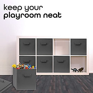Pomatree Storage Cubes - 11 inch Cube Storage Bins (9 Pack) | Foldable Cubby Organizer Bin for Closet, Clothes and Toys | 2 Reinforced Handles | Fabric Basket Bin (Dark Grey)