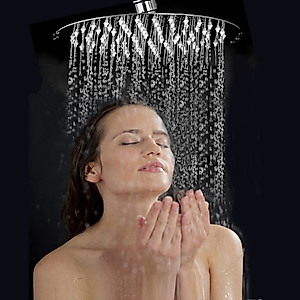 Katezon 8 Inch Rain Shower Head, Ultra-Thin Design, High Pressure Large Flow Stainless Steel Rainfall Shower Head, Waterfall Showerhead Universal Wall Ceiling Mount, California Certified (Chrome)