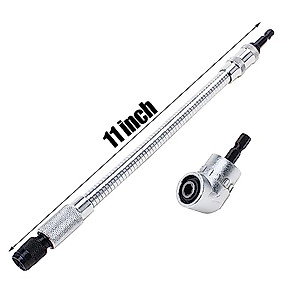 AUTOTOOLHOME Flexible Drill Bit Extension with Right angle Drill Adapter Flex Shaft for Electric Screwdriver Power Impact Drill Magnetic Hex Shank Quick Change 11.5" Long