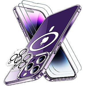 Temdan Magnetic for iPhone 14 Pro Case with MagSafe,[Anti-Yellowing][Glass Screen Protector+Camera Lens Protector] Slim Thin Shockproof Phone Case-Clear