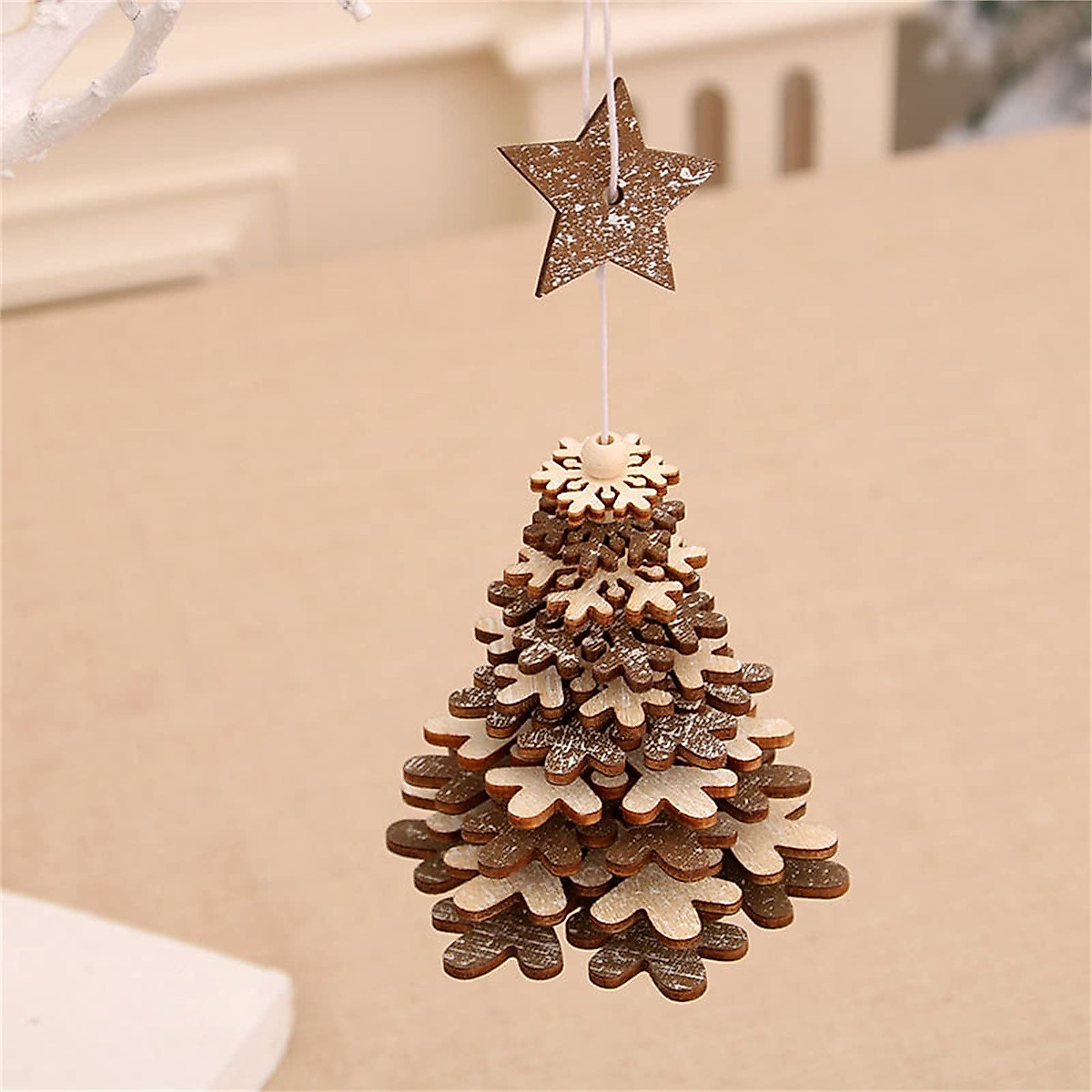 Shan-S Christmas Decor DIY Unfinished Wooden Snowflake Ornaments Snowflakes Tree Hanging Cutouts Wood Slices with Cord Craft Embellishments for Xmas Decorations Supplies, Grey