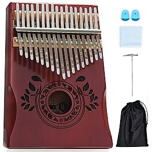 UNOKKI 17 Key Kalimba Thumb Piano For Adults & Kids with Hand Rest; Mahogany Mbira (Cherry Finish); Tuning Hammer, Finger Covers, Key Stickers & More Included; Christmas Stocking Stuffer Gift
