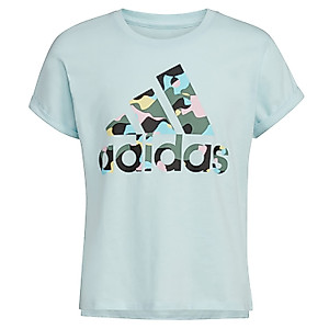 adidas Girls' Big Short Sleeve Dolman Waist Tee 22, Almost Blue, Large