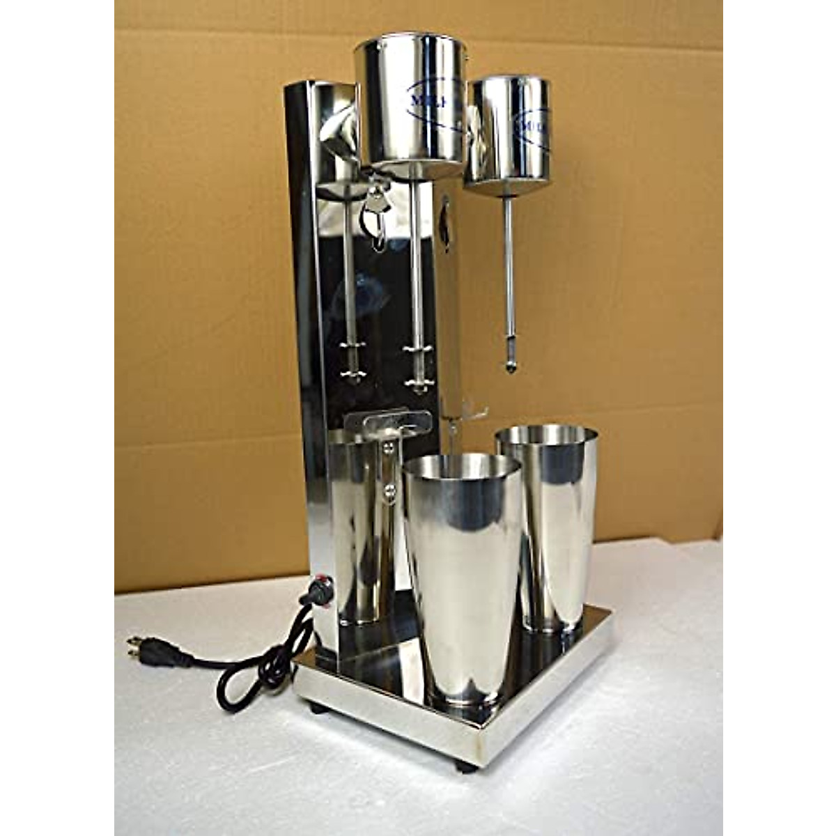 INTBUYING Milkshake Mixer Milk Mixer Commercial Double Heads Mixer Drink Milk Shaker 180W+180W with 2 Stainless Steel Cups 800ML/Cups , 2 Speed Adjustable