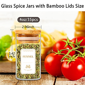 BGraceyy Spice Jars with Labels, 35 Pcs 4 oz Glass Spice Jars with Bamboo Lids, Minimalist Stackable Airtight Spice Containers with 426 labels for Home Kitchen, Pantry, Spice Cabinet, Drawer, Rack