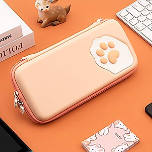 Geekshare Cute Cat Paw Case Compatible with Nintendo Switch/Switch OLED - Portable Hardshell Slim Travel Carrying Case fit Switch Console & Game Accessories - A Removable Wrist Strap (Orange)