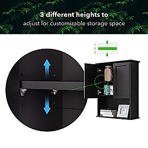 OONNEE Bathroom Wall Cabinet Black Wall Mounted Wood Medicine Cabinet, Over Toilet Storage Bathroom Cabinet with 2 Doors & Adjustable Shelf, Soft Hinge Wall Hanging Cabinet for Bathroom Laundry Room