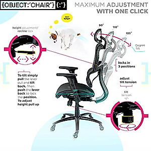 OBJECTCHAIR ErgoPro Ergonomic Office Chair - Desk Chair with Adjustable Lumbar Support, Breathable Mesh Back and Wheels - Gaming Chair, Computer Chair, Home Office Desk Chairs, Rolling Chair (Blue)