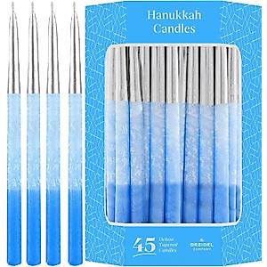 The Dreidel Company Metallic Hanukkah Frosted Premium Tapered Hand Decorated Chanuka Candles (Metallic Silver w/Blue Frost)
