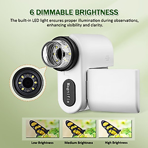 Barchrons Microscope for Kids, 1000X Handheld Kids Microscope with 6 Adjustable LED Lights, Easter Gifts for Kids Ages 8-12, 32G SD Card Included-White