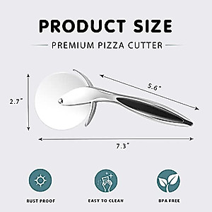 KITEXPERT Pizza Cutter, Super Sharp Stainless Steel Pasta Slicer, Easy to Clean & Dishwasher Safe Pizza Cutter Wheel, Pizza Slicers with Slip Resistant Zinc Alloy Handle