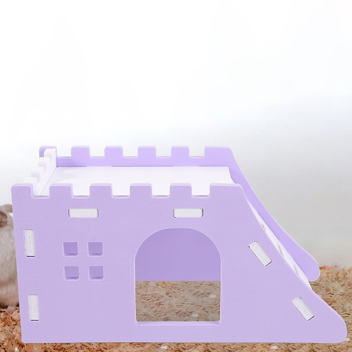 POPETPOP Guinea Pig Hamster Ladder House Plastic Rabbit Hideout Bunny Houses Small Chicken Castle Pet Rats Habitat Hedgehogs Chinchilla Climbing Play Hut for Indoor Pet Cage Violet