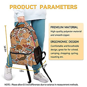 PAKKITOP Capybara Backpack for Girls Boys, 16" Cute Backpack for School, Brown Print Lightweight Bookbag for Students, Gifts for Capybara Lovers