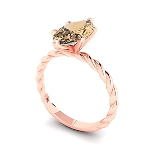 Clara Pucci 2ct Marquise Cut Solitaire Rope Knot Champagne Simulated Diamond 6 Prong Engagement Anniversary Ring 18K Rose Gold 5.75