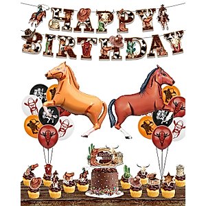 HXJFGDM Cowboy Party Decorations - Cowboy Birthday Party Decorations,western themed party decorations Include Happy Birthday Banner 40IN Horse Foil Balloons for Western Party (Cowboy Birthday)