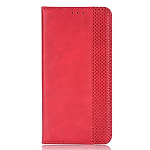 NATUMAX Wallet Folio Case for LG V60 THINQ 5G, Premium PU Leather Slim Fit Cover for V60 THINQ 5G, 2 Card Slots, Horizontal Viewing Stand, Small Lattice, Red