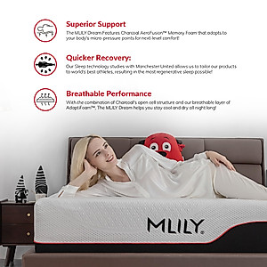 MLILY Twin XL Mattress, Manchester United 12 Inch Memory Foam Mattress, Cool Sleep & Pressure Relief, Made in USA, White