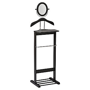 Kings Brand Furniture - Millett Wood Wardrobe Suit Valet Stand, Clothes Rack, Contour Hanger, Trouser Shoe Rack - Black/Chrome