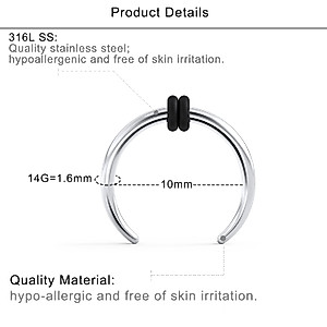 Lcolyoli 14G Septum Rings Surgical Steel 3/8"(10mm) Horseshoe Nose Hoop Ring Septum Piercing Jewelry for Women Men