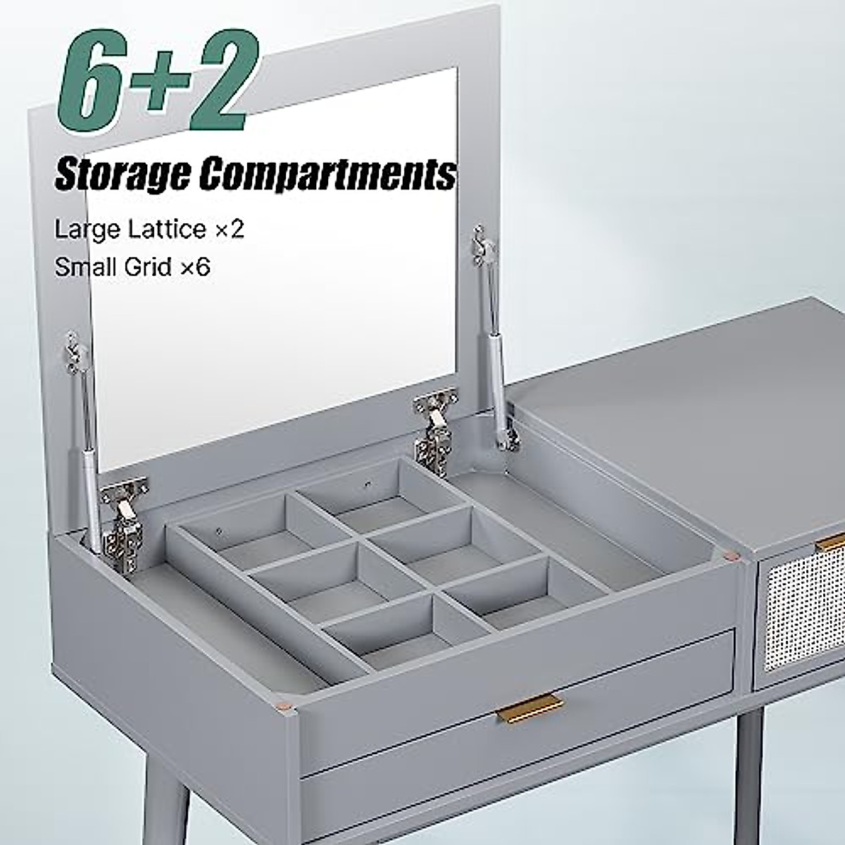 Lifeand 43.3" Classic Wood Makeup Vanity Set with Flip-top Mirror and Stool, Dressing Table with Three Drawers and Storage Space,Gray