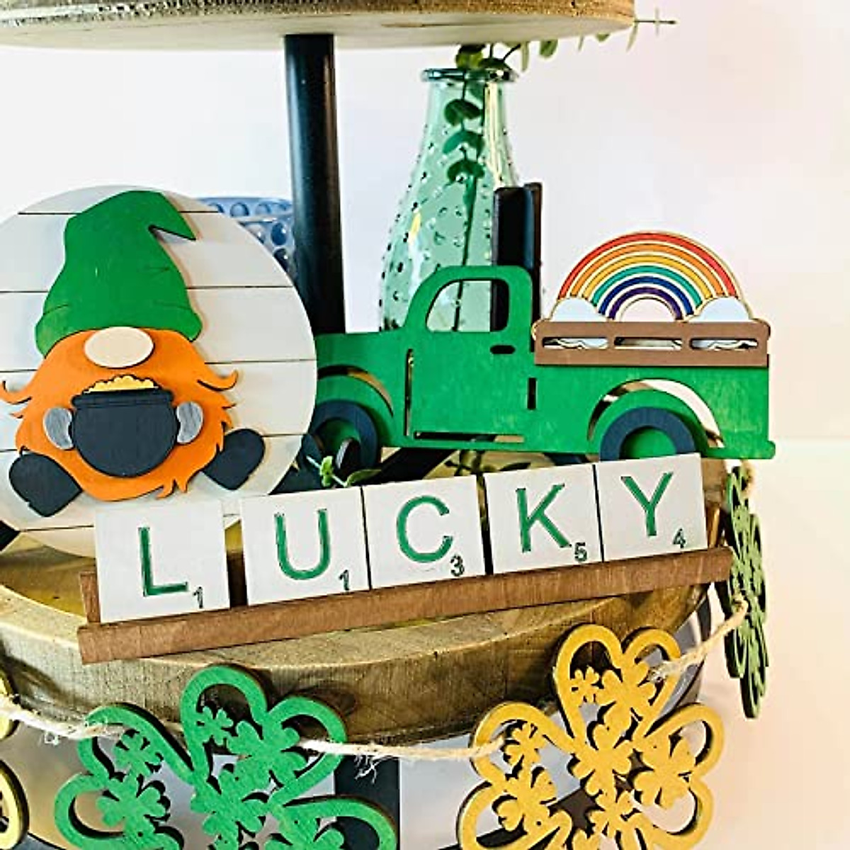 Efitty 5PC Tiered Tray Decor Set Decoration Farmhouse Decorations Home for Two Kitchen Shelf Coffee Bar St. Patrick's Day/Easter/Spring