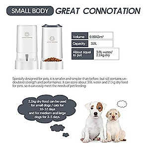 2-in-1 Automatic Food&Water Dispenser for Small Dogs, 2.1kg Gravity Food Dispenser 3.8L Waterer Set Travel Puppy Smart Feeder Self-Dispensing Water Feeder&Food Container for Cat and Small Medium Dog