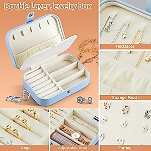 INSFIT Jewelry Box, Pu Leather Travel Jewelry Storage Case Mini Jewelry case Double Layer Small Jewelry Box for Women Girls Gift/Blue