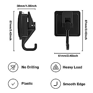 Khdrvok Heavy Duty Vacuum Square Cup Hook, Easy to Install and Remove, Black- Plated Plished Super Suction for Kitchen， Bathroom and Restroom, 2Pack