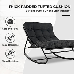 Grand patio Rocking Chair with Foot Stool, Metal Rocking Chair with Cushion and Foot Rest, Comfy Lounge Rocking Chair Outdoor Indoor, Great for Living Room Porch Patio, Dark Gray