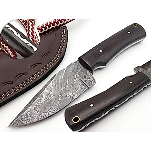 Nooraki SK-65 Handmade Damascus Hunting Knife 8.5 inches Full Tang Blade with Leather Sheath Skinner Knife, Exotic Walnut Wood Handle